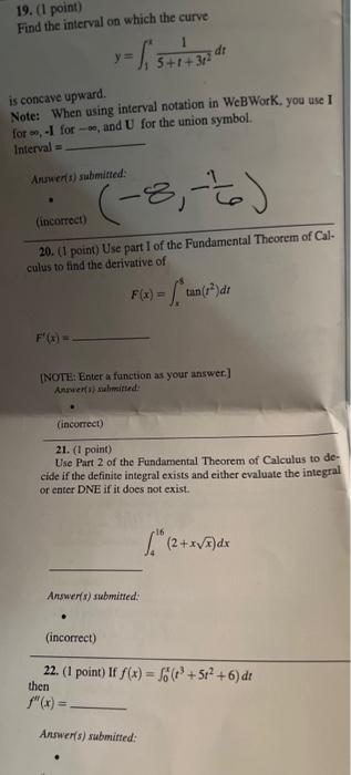 Solved 20. (1 point) Use part I of the Fundamental Theorem | Chegg.com