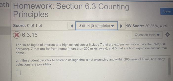 Solved ath Homework: Section 6.3 Counting Principles Save | Chegg.com