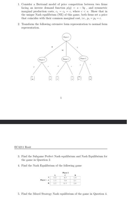 Solved 1. Considera Bertrand model of price competition | Chegg.com