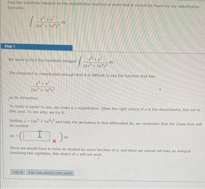 Solved Find the indefinite integral by the substitution | Chegg.com