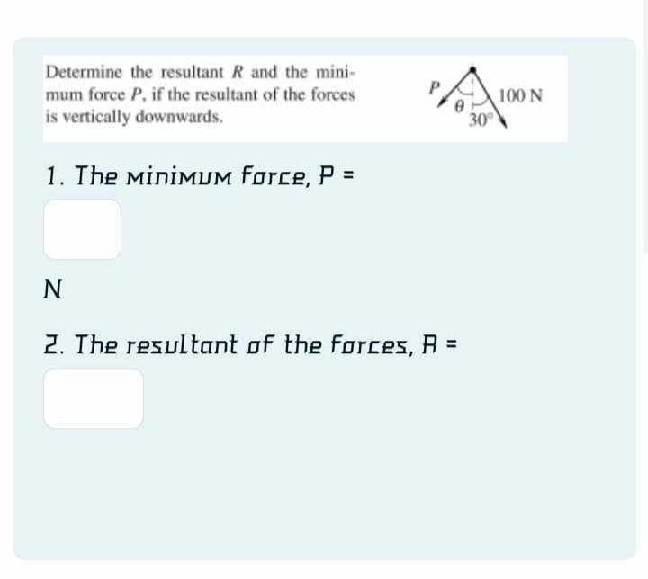 Solved Determine the resultant R ﻿and the mini-mum force P, | Chegg.com