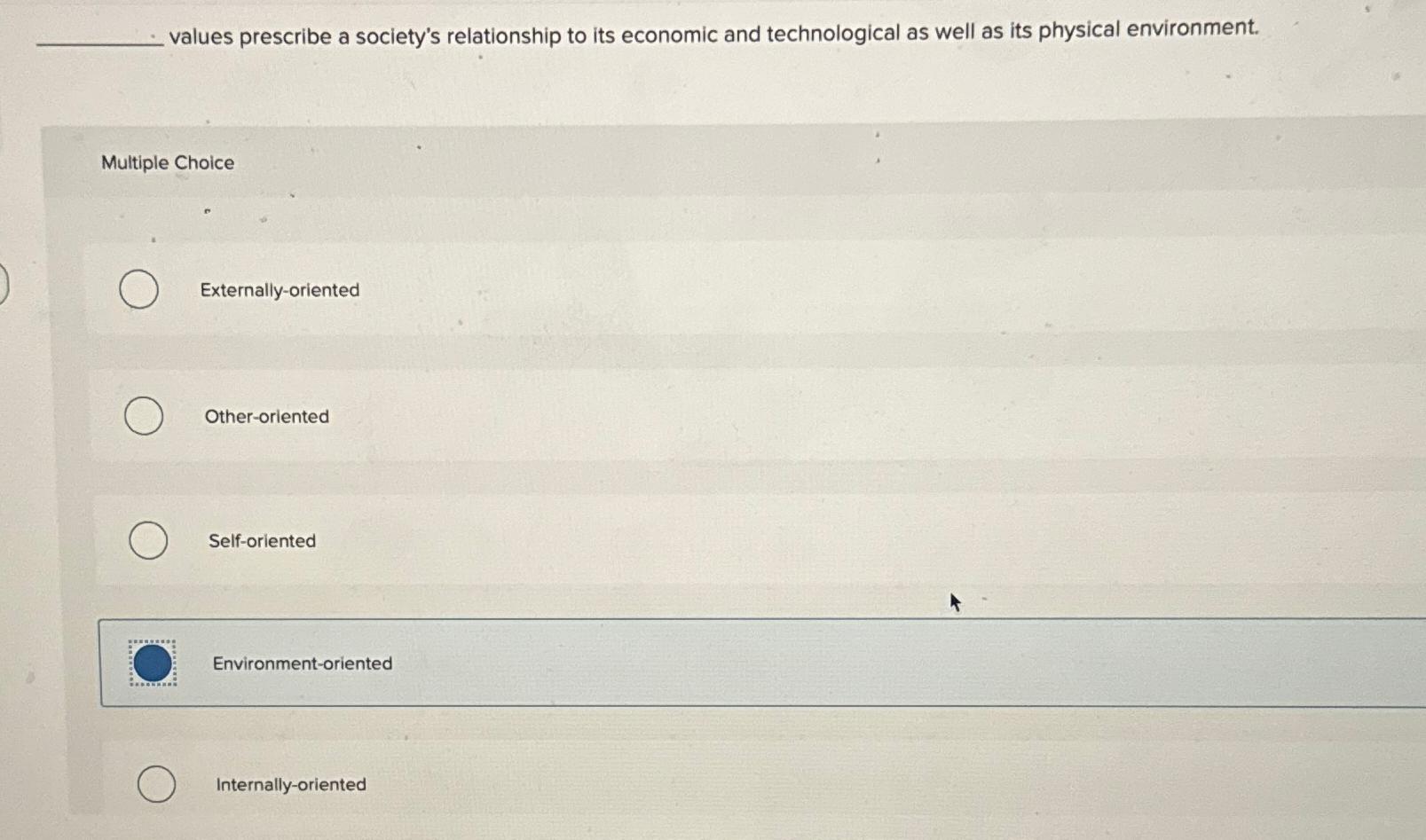Solved values prescribe a society's relationship to its | Chegg.com