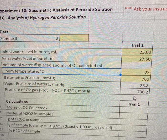 Solved *** Ask your instruc xperiment 10: Gasometric | Chegg.com