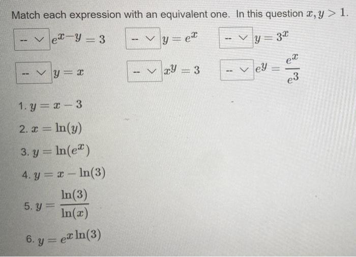 Solved Match each expression with an equivalent one. In this | Chegg.com