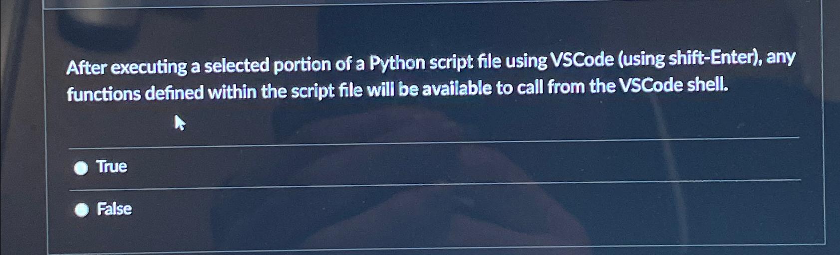 Solved After executing a selected portion of a Python script | Chegg.com