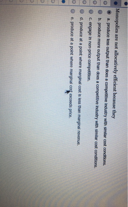 Solved 0 0 Monopolies are not allocatively efficient because | Chegg.com