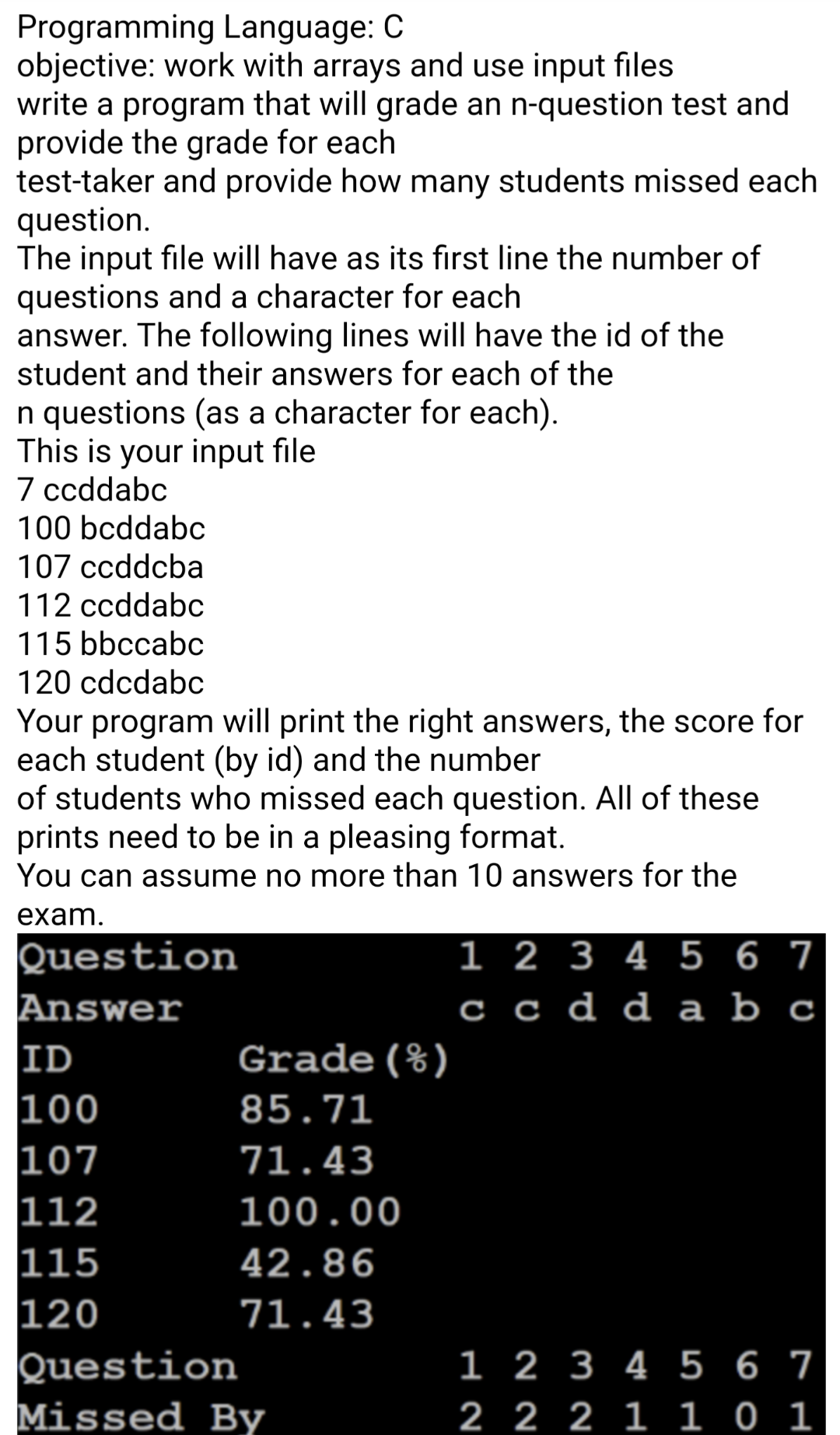 Solved Programming Language: C objective: work with arrays | Chegg.com
