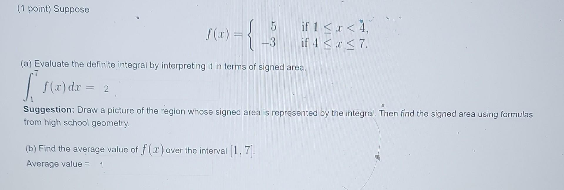Solved (1 point) Suppose f(x)={5−3 if 1≤x