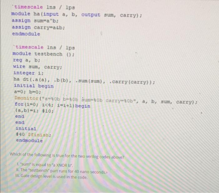 Solved timescale Ins/ lps module ha (input a, b, output sum, | Chegg.com