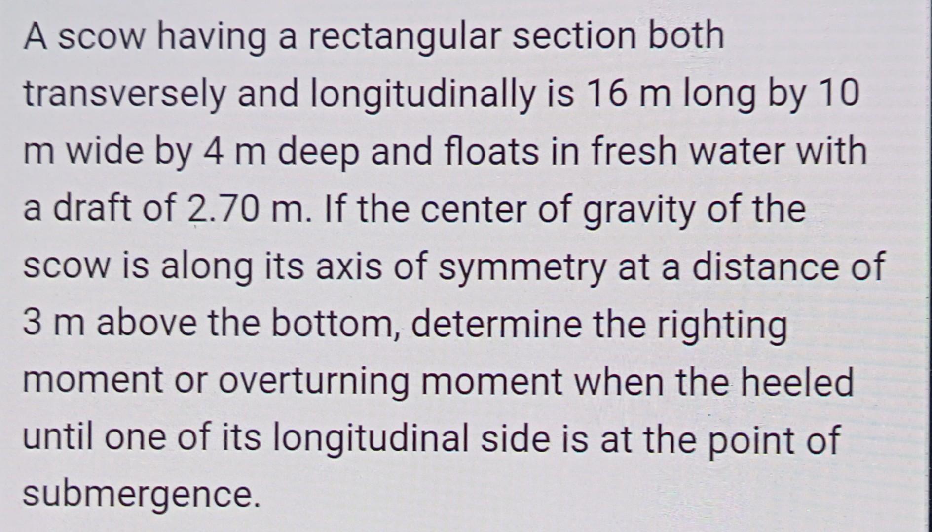 Solved A scow having a rectangular section both transversely | Chegg.com