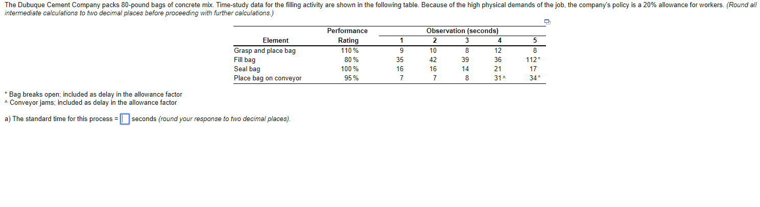 Solved intermediate calculations to two decimal places | Chegg.com