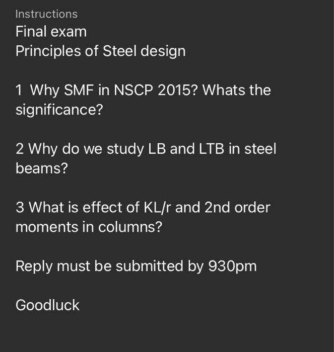 Solved Instructions Final exam Principles of Steel design 1 | Chegg.com