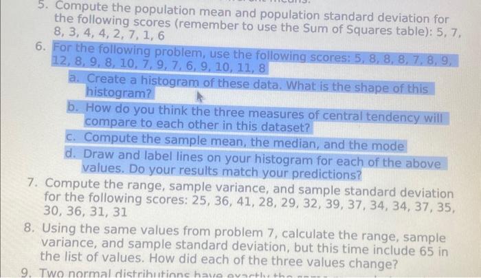 Solved 5. Compute the population mean and population | Chegg.com