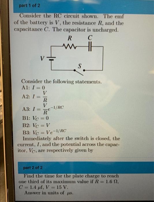Solved Consider the RC circuit shown. The emf of the battery | Chegg.com