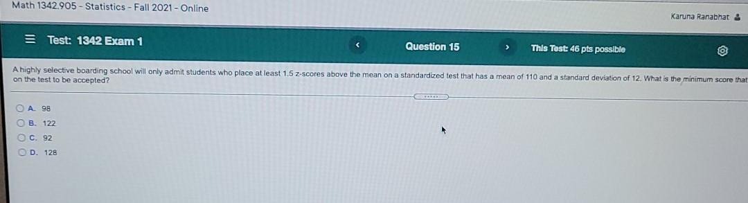 Solved Math 1342.905 - Statistics - Fall 2021 - Online | Chegg.com