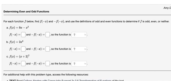 Solved For each function f below, find f(−x) and −f(−x), and | Chegg.com