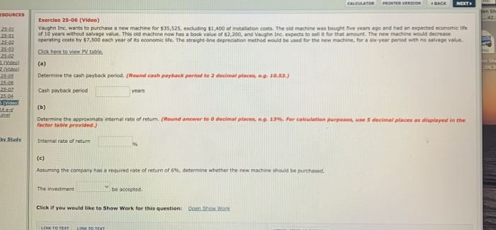 Solved CALCULATOR PRINTER VERSION BACK NEXT SOURCES ES 42 | Chegg.com