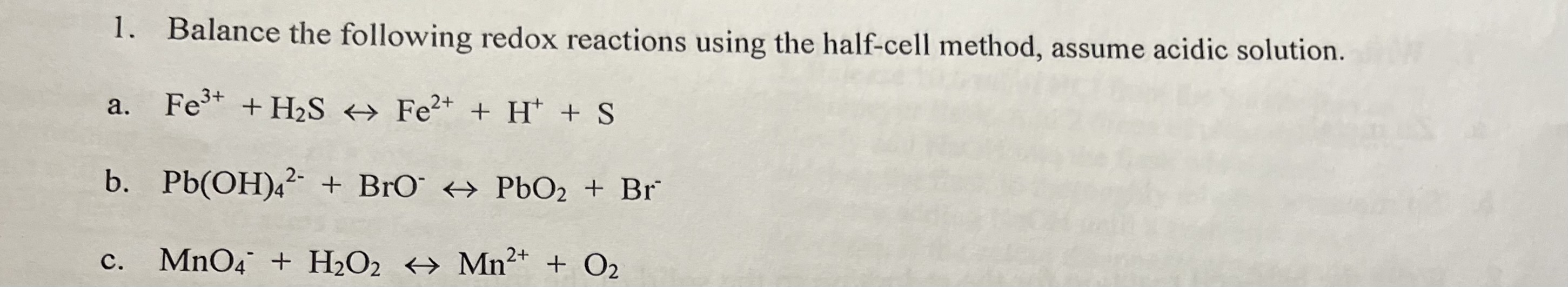 Balance the following redox reactions using the | Chegg.com