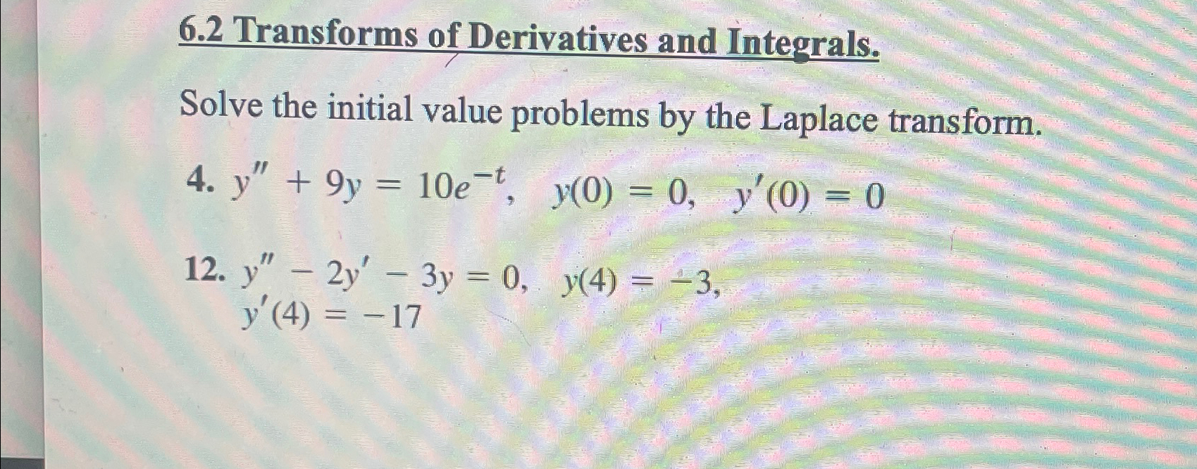 Solved 6.2 ﻿Transforms of Derivatives and Integrals.Solve | Chegg.com