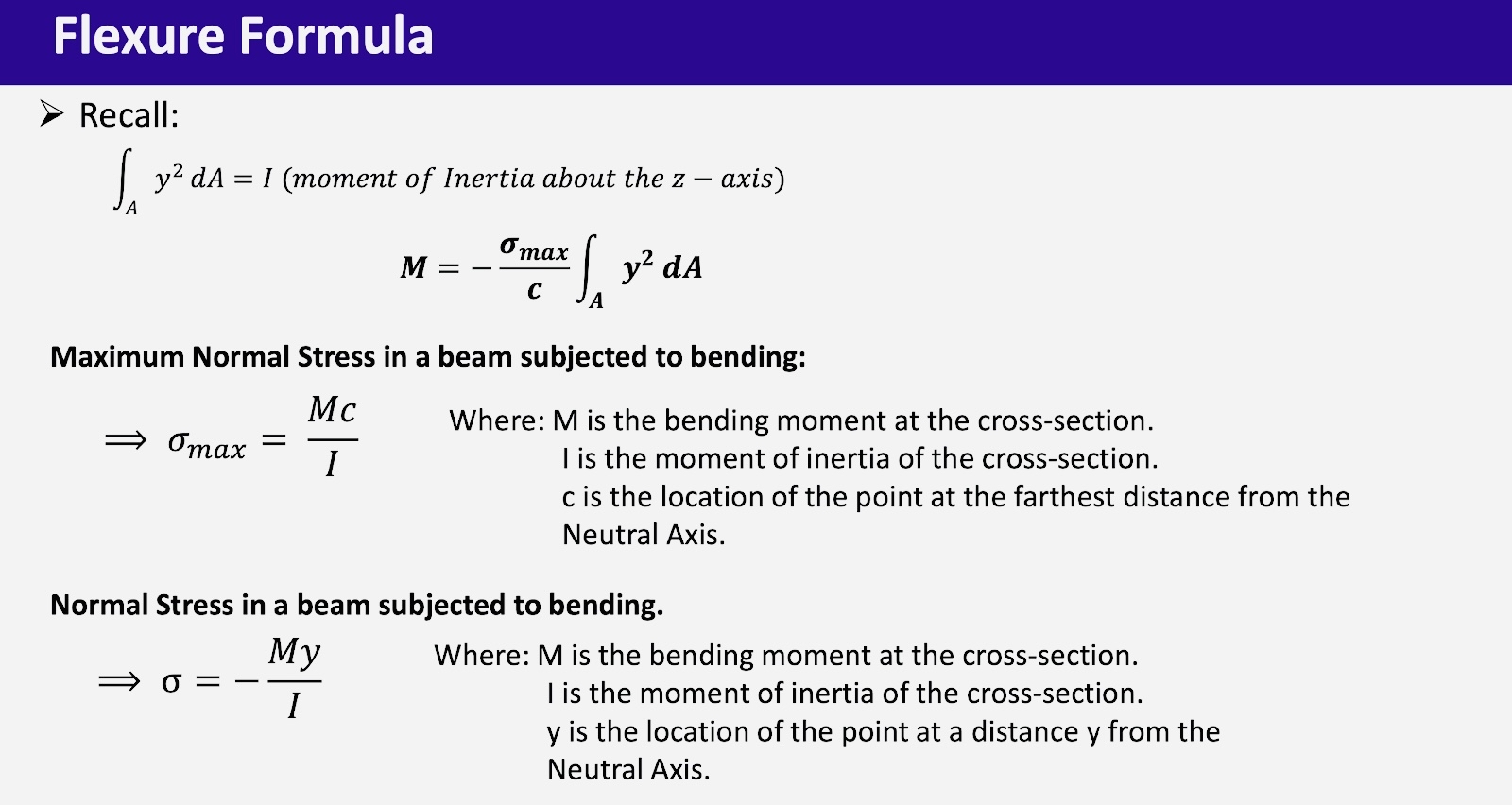 Solved Hi, ﻿Im seeking clarification on the flexure formula. | Chegg.com