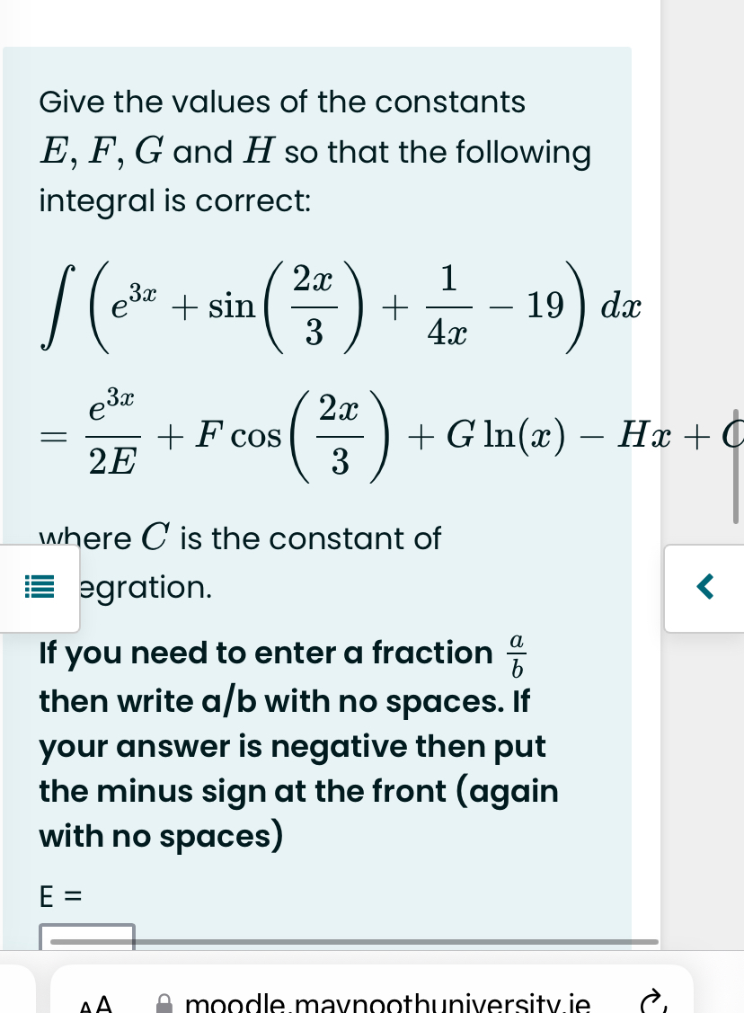 Solved Give the values of the constants E,F,G ﻿and H ﻿so | Chegg.com