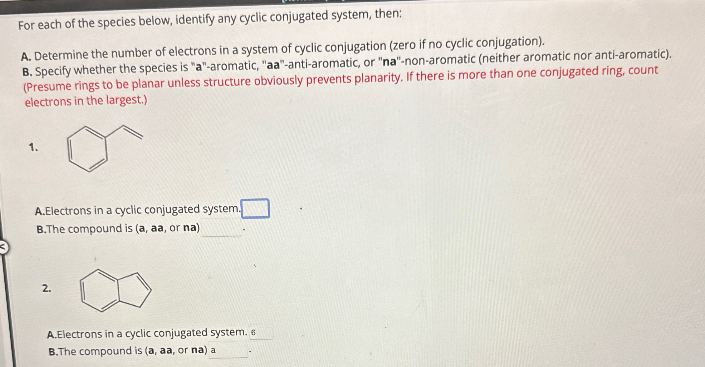 Solved For each of the species below, identify any cyclic | Chegg.com