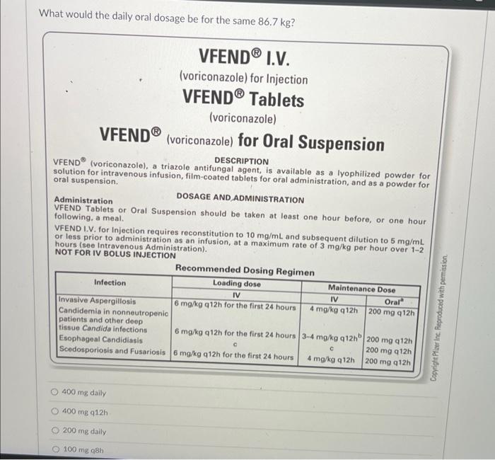 Solved What would the daily oral dosage be for the same 86.7 | Chegg.com