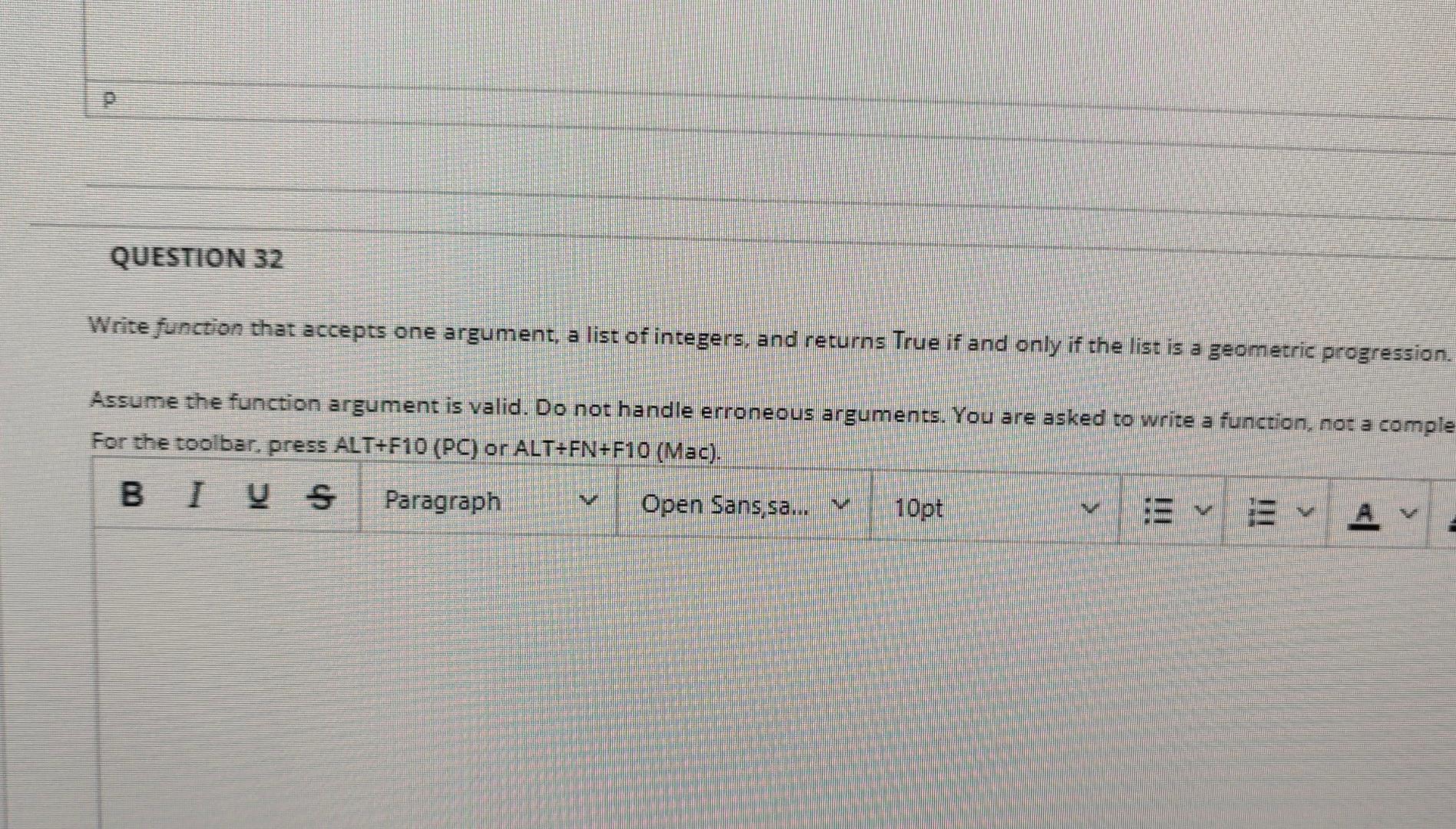 Solved QUESTION 32 Write function that accepts one argument, | Chegg.com