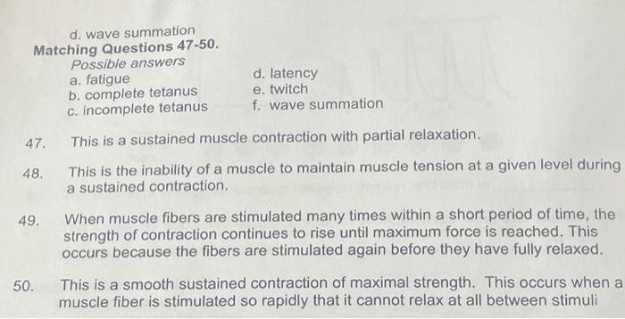 Solved d. wave summation Matching Questions 47-50. Possible | Chegg.com