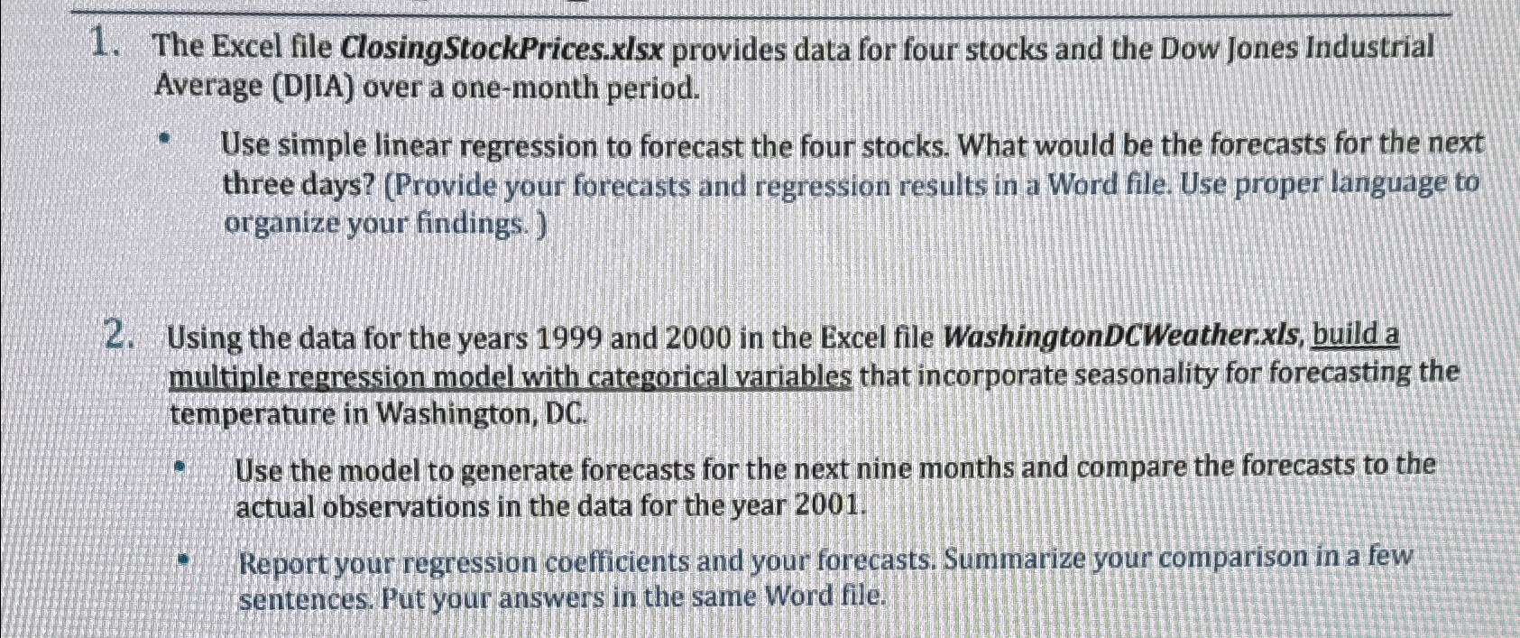 Solved The Excel file ClosingStockPrices.xlsx provides data | Chegg.com