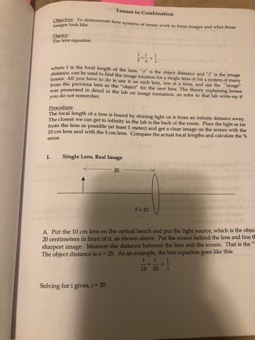 Solved Lenses in Combination Obiective: To demonstrate how | Chegg.com