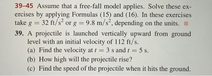 Solved 39-45 Assume that a free-fall model applies. Solve | Chegg.com