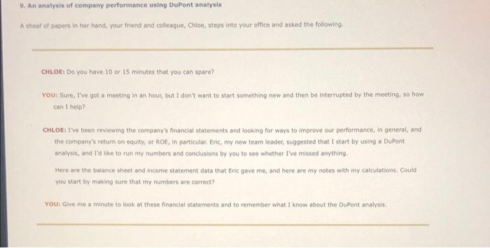 9. An analysis of company performance using Dupont | Chegg.com