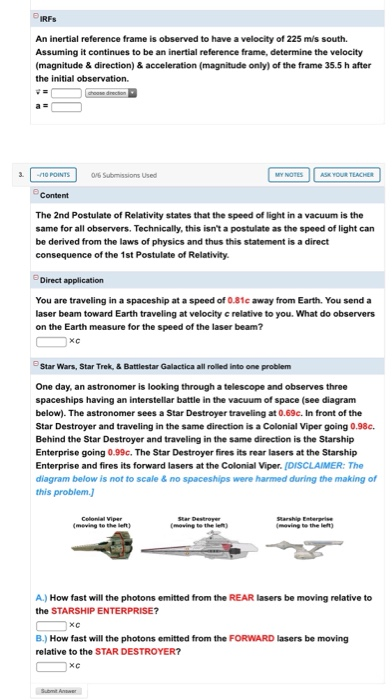Solved RES An inertial reference frame is observed to have a | Chegg.com