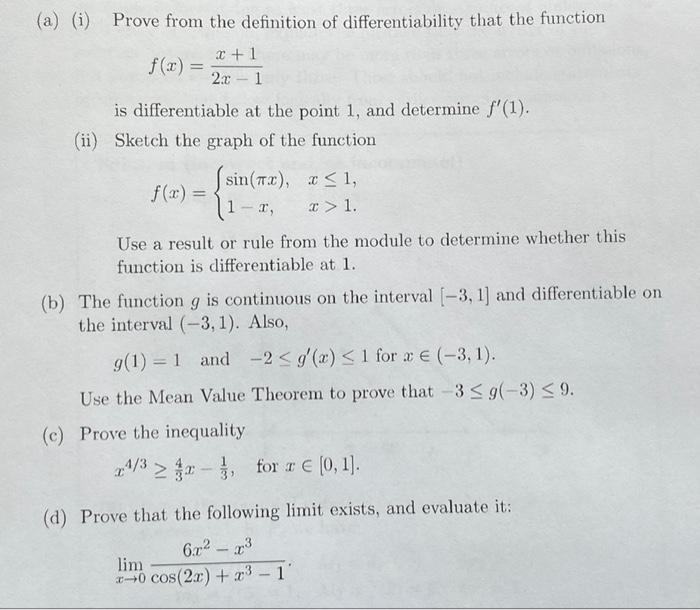 Solved (a) (i) Prove from the definition of | Chegg.com