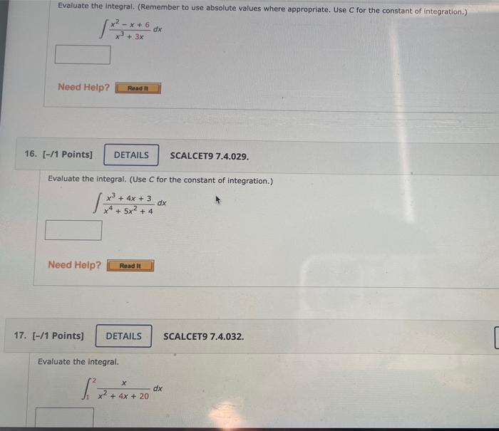 Solved ∫x3+3xx2−x+6dx [-/1 Points] SCALCET9 7.4.029. | Chegg.com