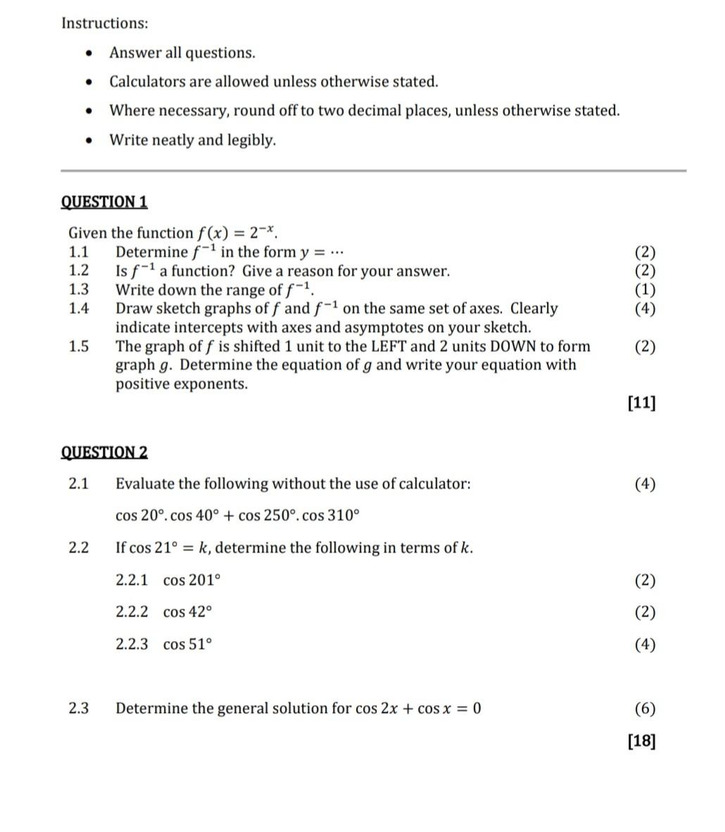 Solved Instructions: - Answer all questions. - Calculators | Chegg.com