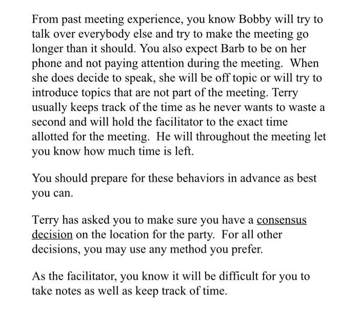 Solved Meeting Scenario: You are the office manager for a | Chegg.com