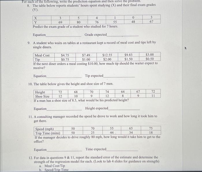 Solved For each of the following, write the prediction | Chegg.com