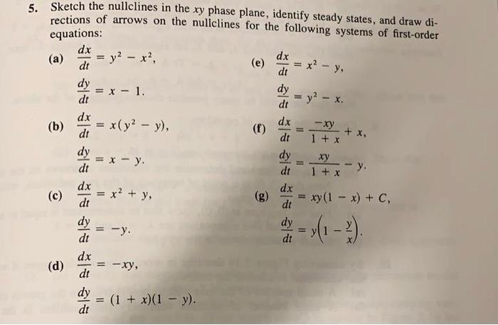 Solved + x, 5. Sketch the nullclines in the xy phase plane, | Chegg.com