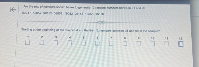 Solved Use the row of numbers shown below to generate 12 | Chegg.com