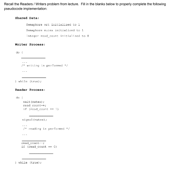 Solved Recall the Readers / ﻿Writers problem from lecture. | Chegg.com