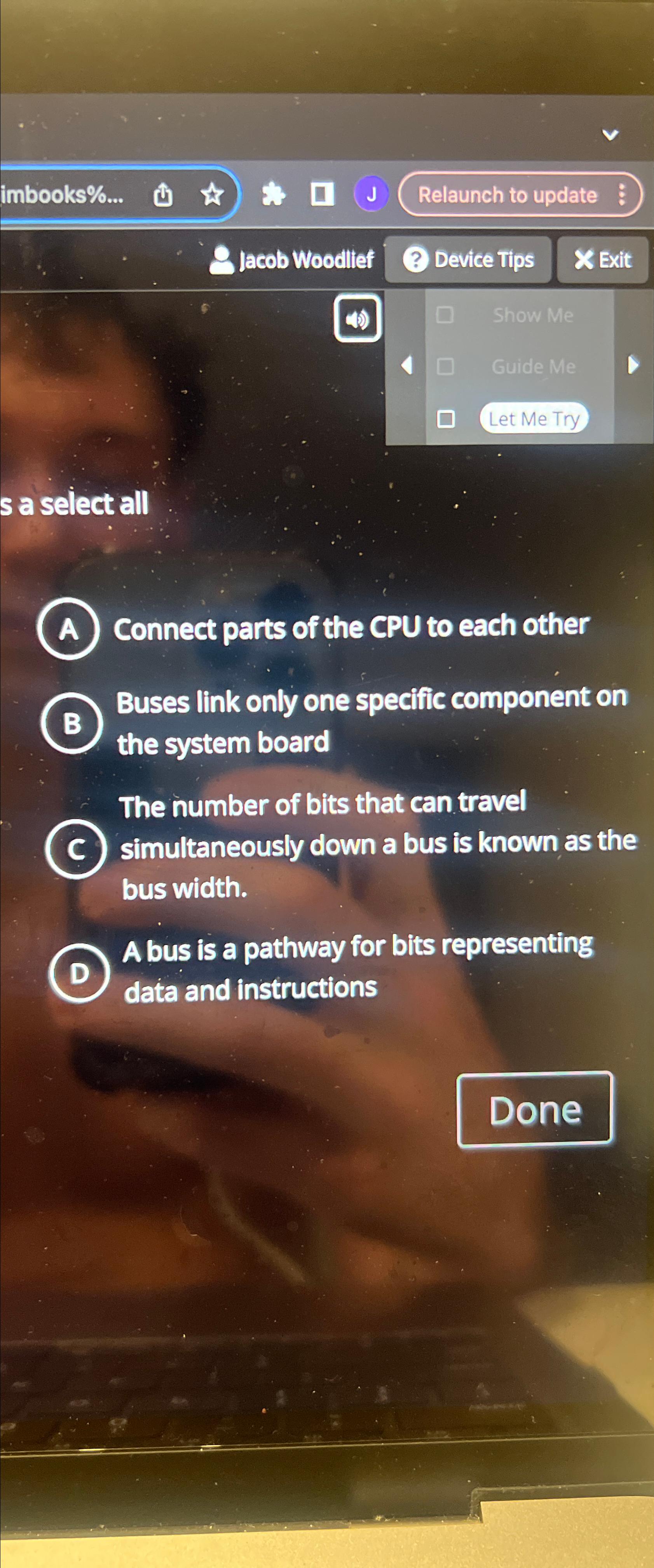 Solved Jacob WoodltefDevice TipsX Exit5 ﻿a select allA | Chegg.com