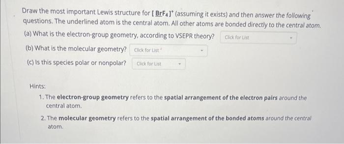 Solved Draw the most important Lewis structure for | Chegg.com