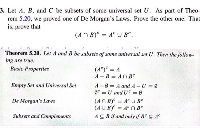 Solved Let A B And C Be Subsets Of Some Universal Set U As