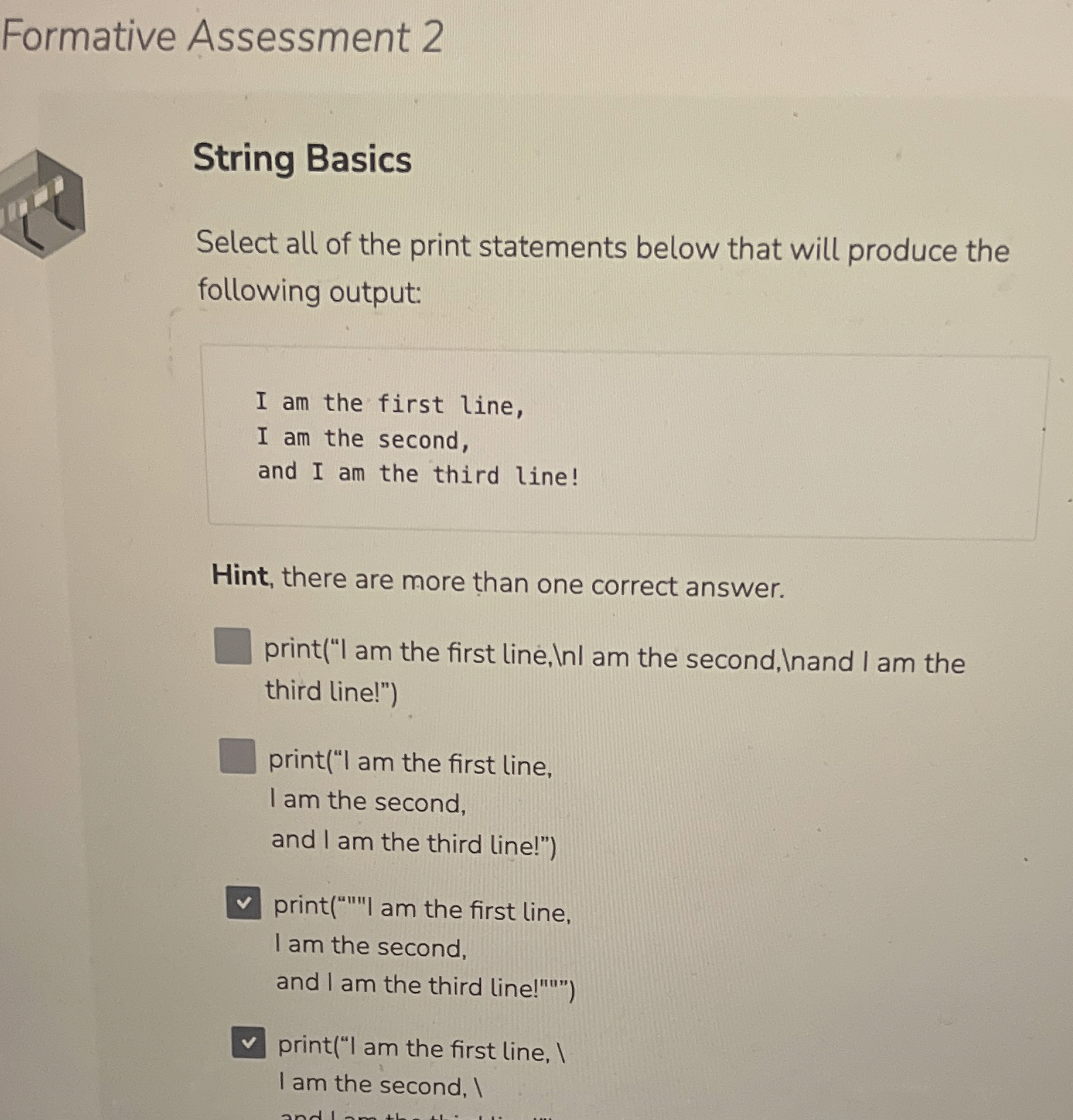 Solved Formative Assessment 2String BasicsSelect all of the | Chegg.com