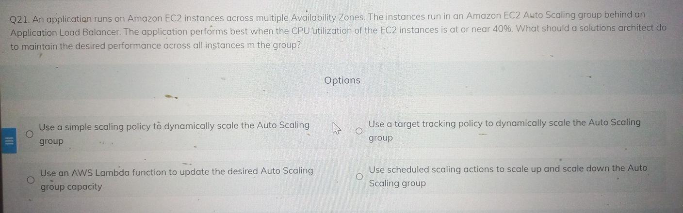 Solved Q21. ﻿An application runs on Amazon EC2 ﻿instances | Chegg.com