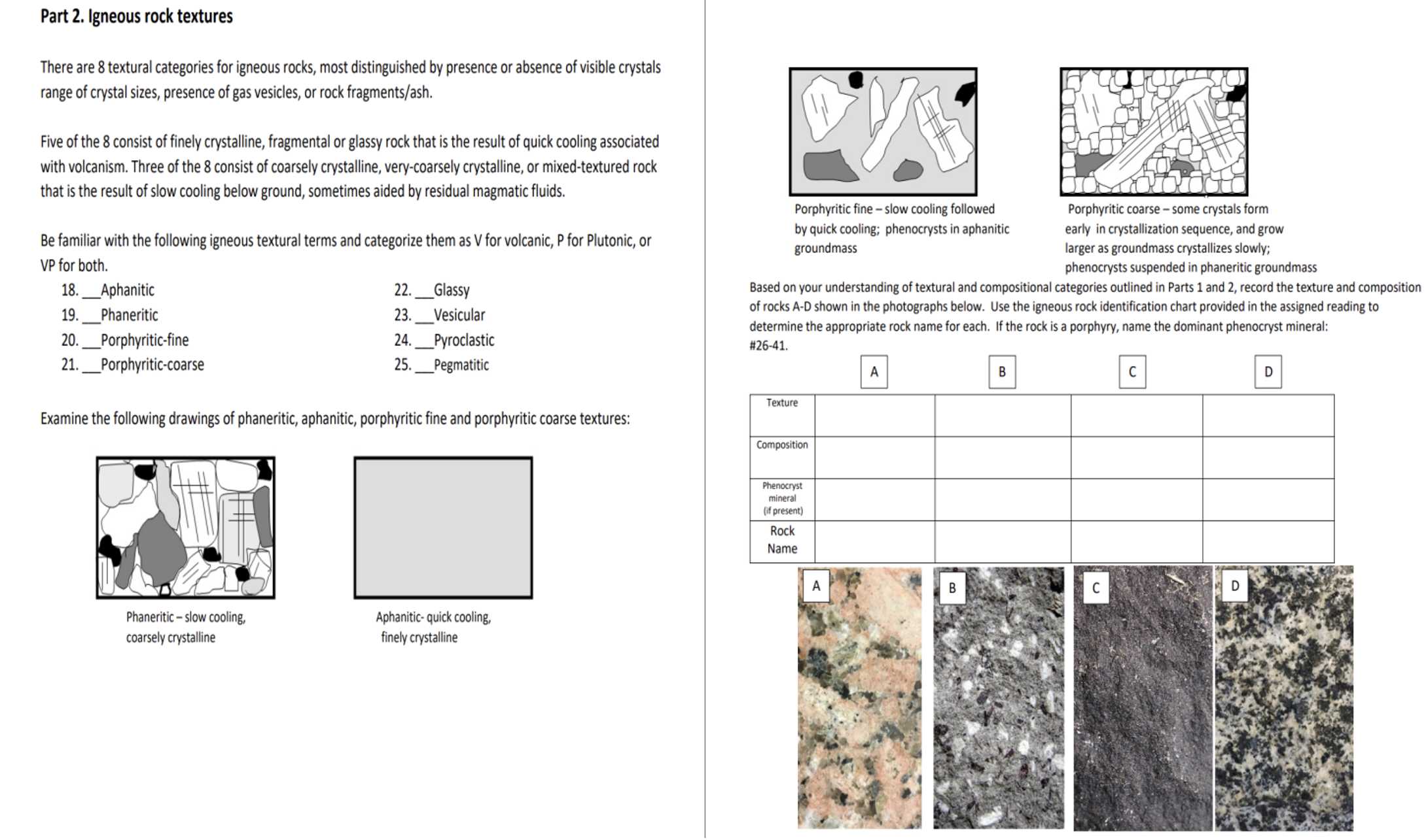 Solved Part 2. ﻿Igneous rock texturesThere are 8 ﻿textural | Chegg.com