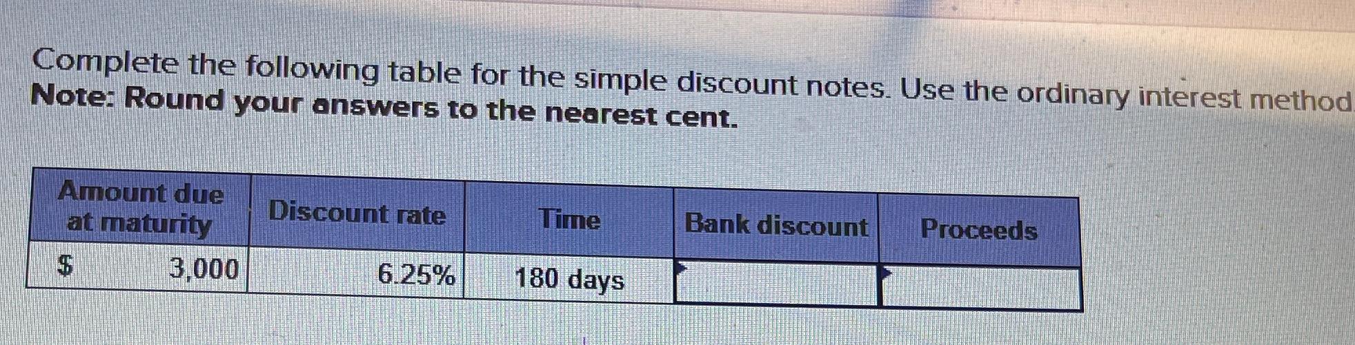 Solved Complete the following table for the simple discount | Chegg.com