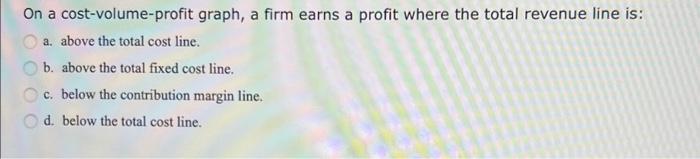 Solved On a cost-volume-profit graph, a firm earns a profit | Chegg.com